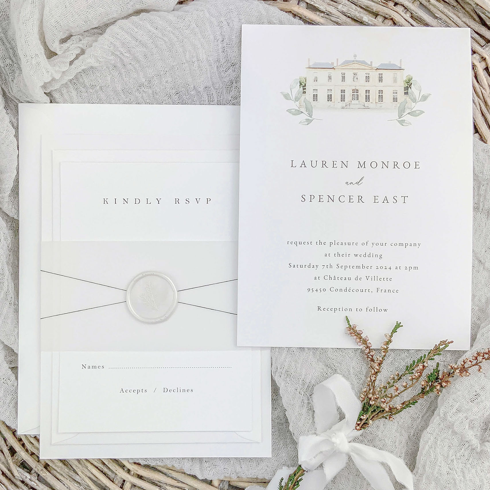 Venue Illustration Wedding Invitation | Peony & Rose